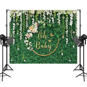 Maijoeyy 7x5ft Baby Shower Backdrop Greenery Oh Baby Backdrop for Girl or Boy Floral Gender Neutral Baby Shower Backdrop for Photography Newborn Announce Pregnancy Party Decorations