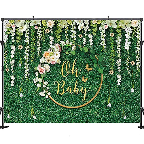 Maijoeyy 7x5ft Baby Shower Backdrop Greenery Oh Baby Backdrop for Girl or Boy Floral Gender Neutral Baby Shower Backdrop for Photography Newborn Announce Pregnancy Party Decorations