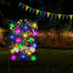 mardi gras lighted garden flag double sided masquerade beads yard flag fleur de lis carnival house flag vertical holiday decorative yard flag for mardi gras yard outdoor decoration, 12 x 18 inch