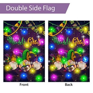 Mardi Gras Lighted Garden Flag Double Sided Masquerade Beads Yard Flag Fleur De Lis Carnival House Flag Vertical Holiday Decorative Yard Flag for Mardi Gras Yard Outdoor Decoration, 12 X 18 Inch