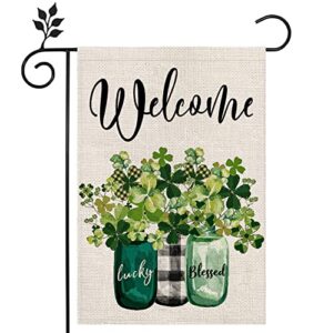 whaline st. patrick’s day garden flag vase lucky clover garden yard flag mason jars double sided print yard banner irish spring seasonal outdoor home decoration garden flag welcome yard decoration