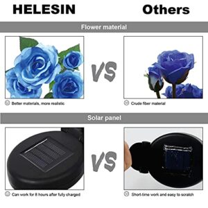 HELESIN Solar Garden Decorative Lights Outdoor, 10 Roses Solar Flowers Lights Outdoor Garden Waterproof 2 Pack, Unique Solar Decorative Lights for Yard Patio Pathway Courtyard Garden Lawn, (Blue)