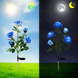 HELESIN Solar Garden Decorative Lights Outdoor, 10 Roses Solar Flowers Lights Outdoor Garden Waterproof 2 Pack, Unique Solar Decorative Lights for Yard Patio Pathway Courtyard Garden Lawn, (Blue)