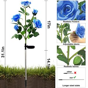 HELESIN Solar Garden Decorative Lights Outdoor, 10 Roses Solar Flowers Lights Outdoor Garden Waterproof 2 Pack, Unique Solar Decorative Lights for Yard Patio Pathway Courtyard Garden Lawn, (Blue)