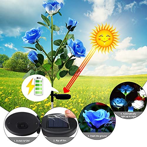 HELESIN Solar Garden Decorative Lights Outdoor, 10 Roses Solar Flowers Lights Outdoor Garden Waterproof 2 Pack, Unique Solar Decorative Lights for Yard Patio Pathway Courtyard Garden Lawn, (Blue)