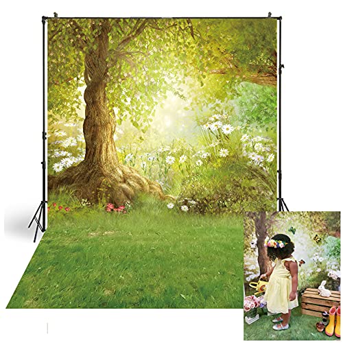 AOSTO 5x7ft Spring Photography Backdrop Easter Woodland Meadow Flower Fairy Tale Forest Background Photo Studio Photoshoot Backdrops Props FT-3992