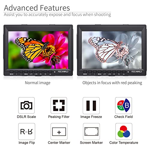 FEELWORLD FW759 7 Inch DSLR Camera Field Monitor HD Video Assist Slim IPS 1280x800 4K HDMI 1080p with Sunshade