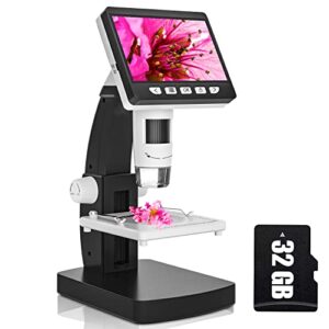 cimelr lcd digital microscope 4.3 inch coin microscope 50x-1000x magnification, usb microscope with 8 adjustable led lights for adults kids – compatible with windows/mac ios（included 32gb tf card）