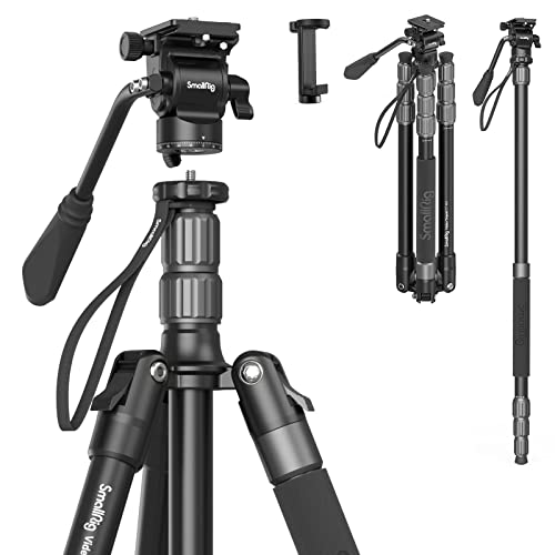 SmallRig 72" Video Tripod Monopod with Fluid Head, Aluminum Camera Tripod, 360° Panorama Ball Head for Travel, Video, Live Streaming, Vlogging, Adjustable Height from 16.5" to 72" - 3760