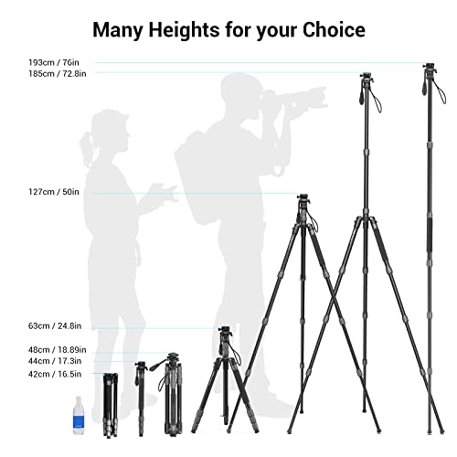 SmallRig 72" Video Tripod Monopod with Fluid Head, Aluminum Camera Tripod, 360° Panorama Ball Head for Travel, Video, Live Streaming, Vlogging, Adjustable Height from 16.5" to 72" - 3760