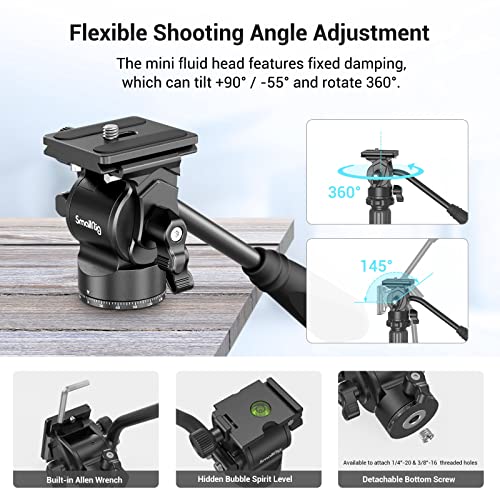 SmallRig 72" Video Tripod Monopod with Fluid Head, Aluminum Camera Tripod, 360° Panorama Ball Head for Travel, Video, Live Streaming, Vlogging, Adjustable Height from 16.5" to 72" - 3760