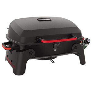 megamaster 820-0065c 1 burner portable gas grill for camping, outdoor cooking , outdoor kitchen, patio, garden, barbecue with two foldable legs, red + black