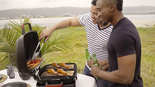 Megamaster 820-0065C 1 Burner Portable Gas Grill for Camping, Outdoor Cooking , Outdoor Kitchen, Patio, Garden, Barbecue with Two Foldable legs, Red + Black