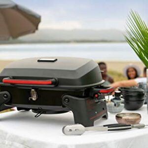 Megamaster 820-0065C 1 Burner Portable Gas Grill for Camping, Outdoor Cooking , Outdoor Kitchen, Patio, Garden, Barbecue with Two Foldable legs, Red + Black