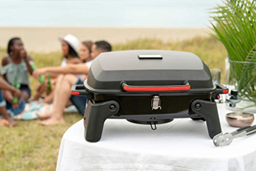 Megamaster 820-0065C 1 Burner Portable Gas Grill for Camping, Outdoor Cooking , Outdoor Kitchen, Patio, Garden, Barbecue with Two Foldable legs, Red + Black