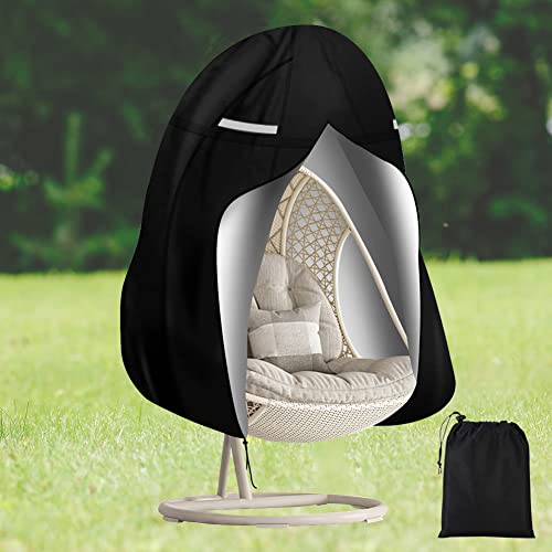 Patio Hanging Egg Chair Cover, Durable Large Wicker Egg Swing Hammock Chairs Cover with Zipper, Waterproof Heavy Duty Weather Resisatnt Outdoor Furniture Chair Covers for Indoor Bedroom Outdoor Garden