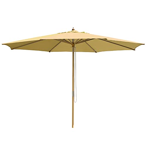 Yescom 13ft XL Outdoor Patio Umbrella w/ German Beech Wood Pole Beach Yard Garden Wedding Cafe Garden (Beige)