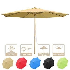 Yescom 13ft XL Outdoor Patio Umbrella w/ German Beech Wood Pole Beach Yard Garden Wedding Cafe Garden (Beige)