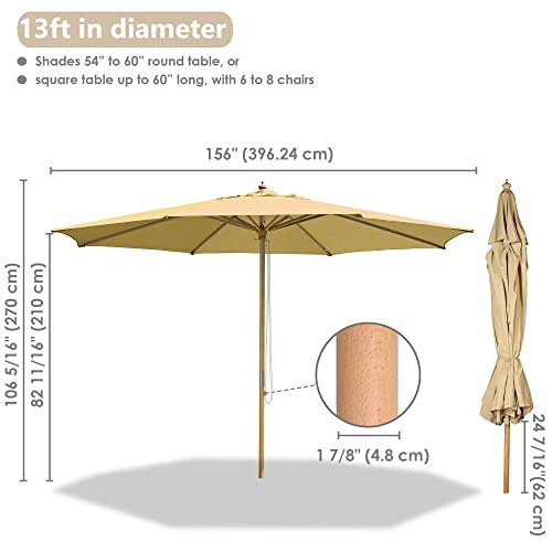 Yescom 13ft XL Outdoor Patio Umbrella w/ German Beech Wood Pole Beach Yard Garden Wedding Cafe Garden (Beige)