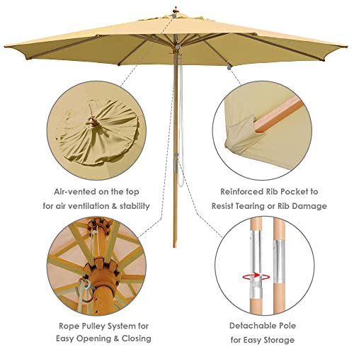 Yescom 13ft XL Outdoor Patio Umbrella w/ German Beech Wood Pole Beach Yard Garden Wedding Cafe Garden (Beige)