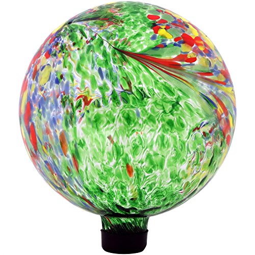 Sunnydaze 10-Inch Glass Outdoor Gazing Globe - Reflective Ball Yard Ornament for Patio or Lawn - Green Artistic