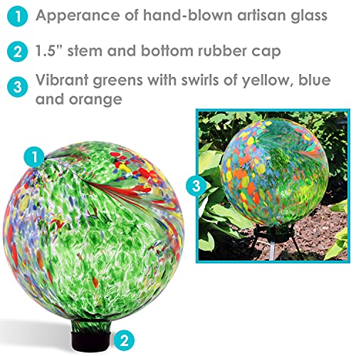 Sunnydaze 10-Inch Glass Outdoor Gazing Globe - Reflective Ball Yard Ornament for Patio or Lawn - Green Artistic