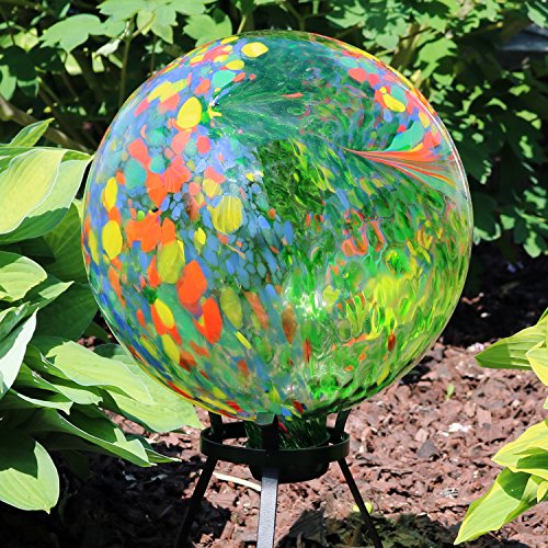 Sunnydaze 10-Inch Glass Outdoor Gazing Globe - Reflective Ball Yard Ornament for Patio or Lawn - Green Artistic