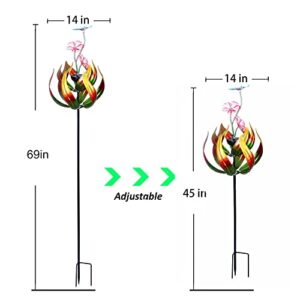 Solar Butterfly Tulips 69 Inch Wind Catcher for Yard Kinetic Wind Spinner with Garden Stake, 360 Swivel Butterfly Tulips Outdoor Wind Sculpture Spinners Metal Windmill-Kinetic Garden Decoration