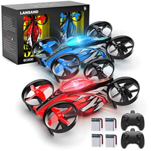 lansand 2pack mini drones for kids,beginners,adults, small rc drone quadcopter with 2-in-1 race and fly mode,led light,altitude hold,3d flip,4 batteries,stress relief for adult,toy gift for boys girls