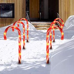 tqs 22″ cane candy lights – 6 pack christmas candy cane pathway markers light yard lawn garden stakes outdoor decorations – large plastic red warm white lights christmas party holiday decor