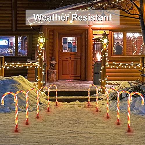 TQS 22" Cane Candy Lights - 6 Pack Christmas Candy Cane Pathway Markers Light Yard Lawn Garden Stakes Outdoor Decorations - Large Plastic Red Warm White Lights Christmas Party Holiday Decor