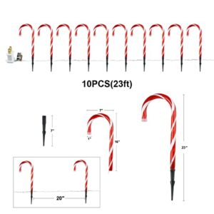 TQS 22" Cane Candy Lights - 6 Pack Christmas Candy Cane Pathway Markers Light Yard Lawn Garden Stakes Outdoor Decorations - Large Plastic Red Warm White Lights Christmas Party Holiday Decor