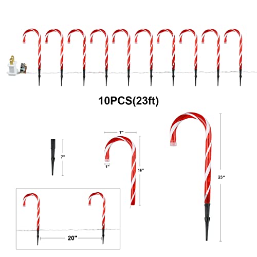 TQS 22" Cane Candy Lights - 6 Pack Christmas Candy Cane Pathway Markers Light Yard Lawn Garden Stakes Outdoor Decorations - Large Plastic Red Warm White Lights Christmas Party Holiday Decor