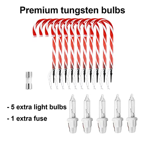 TQS 22" Cane Candy Lights - 6 Pack Christmas Candy Cane Pathway Markers Light Yard Lawn Garden Stakes Outdoor Decorations - Large Plastic Red Warm White Lights Christmas Party Holiday Decor