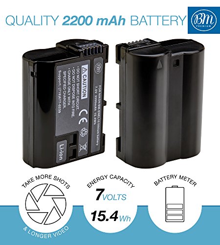 BM Premium 2 Pack of EN-EL15B Batteries for Nikon Z6, Z7, D780, D850, D7500, 1 V1, D500, D600, D610, D750, D800, D800E, D810, D810A, D7000, D7100, D7200 Digital Cameras