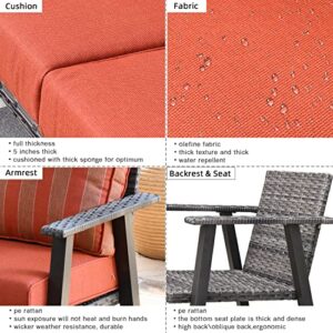 XIZZI Patio Furniture Set,Outdoor Furniture,5 PCS High Back Outside Wicker Patio Conversation Sectional Sofa Set with Premium Fabric Cushions(Orange Red)