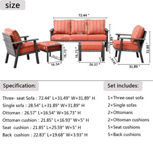 XIZZI Patio Furniture Set,Outdoor Furniture,5 PCS High Back Outside Wicker Patio Conversation Sectional Sofa Set with Premium Fabric Cushions(Orange Red)