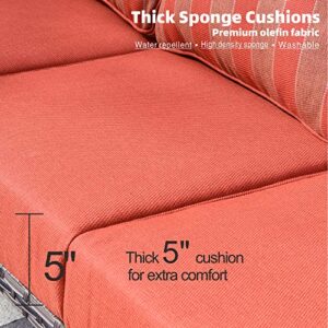 XIZZI Patio Furniture Set,Outdoor Furniture,5 PCS High Back Outside Wicker Patio Conversation Sectional Sofa Set with Premium Fabric Cushions(Orange Red)