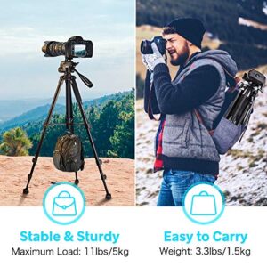 Torjim 60” Camera Tripod with Carry Bag, Lightweight Travel Aluminum Professional Tripod Stand (5kg/11lb Load) with Wireless Remote for DSLR SLR Cameras Compatible with Phone-Black