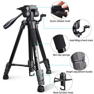 Torjim 60” Camera Tripod with Carry Bag, Lightweight Travel Aluminum Professional Tripod Stand (5kg/11lb Load) with Wireless Remote for DSLR SLR Cameras Compatible with Phone-Black