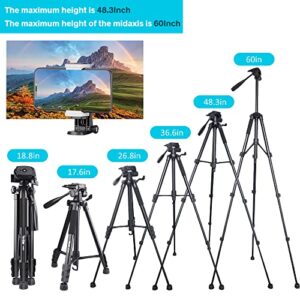 Torjim 60” Camera Tripod with Carry Bag, Lightweight Travel Aluminum Professional Tripod Stand (5kg/11lb Load) with Wireless Remote for DSLR SLR Cameras Compatible with Phone-Black