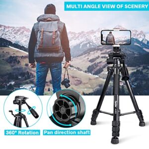 Torjim 60” Camera Tripod with Carry Bag, Lightweight Travel Aluminum Professional Tripod Stand (5kg/11lb Load) with Wireless Remote for DSLR SLR Cameras Compatible with Phone-Black