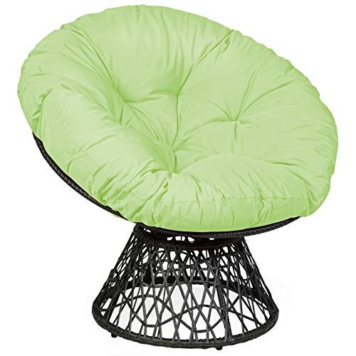 Tangkula Papasan Chair Rattan Ergonomic Chair w/ 360-degree Swivel and Soft Cushion, Solid Structure & Stable Base, Ideal for Garden, Balcony, Apartment (Green)