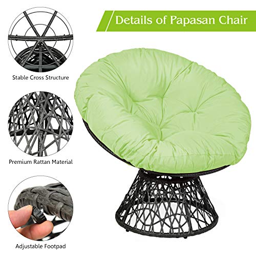 Tangkula Papasan Chair Rattan Ergonomic Chair w/ 360-degree Swivel and Soft Cushion, Solid Structure & Stable Base, Ideal for Garden, Balcony, Apartment (Green)