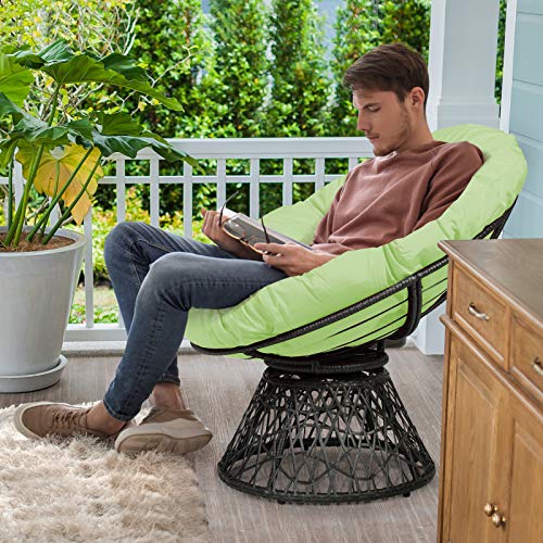 Tangkula Papasan Chair Rattan Ergonomic Chair w/ 360-degree Swivel and Soft Cushion, Solid Structure & Stable Base, Ideal for Garden, Balcony, Apartment (Green)