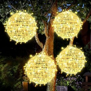 4 pcs 16” christmas outdoor light balls hanging tree globe lights led garden tree lights rattan lighted sphere balls waterproof lighted globe light for tree outdoor indoor party yard lawn porch decor