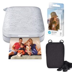 hp sprocket portable 2×3 instant color photo printer (luna pearl) zink paper bundle