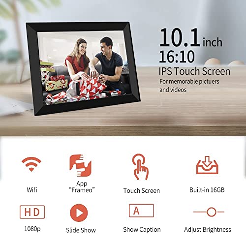 FRAMEO 10.1 Inch WiFi Digital Photo Picture Frame, Auto-Rotate Portrait and Landscape, Wall Mountable, Built in 16GB Memory, Share Moments Instantly via Frameo App