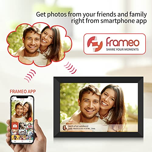 FRAMEO 10.1 Inch WiFi Digital Photo Picture Frame, Auto-Rotate Portrait and Landscape, Wall Mountable, Built in 16GB Memory, Share Moments Instantly via Frameo App