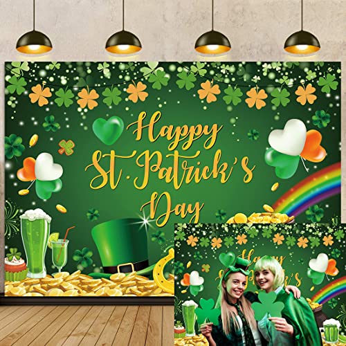 Happy St.Patrick's Day Backdrop 7x5FT Green Lucky Irish Shamrock Pot of Gold Coins Photography Background Holiday Party Supplies Newborn Kids Adults Portraits Photo Booth Props (84x60 inch)